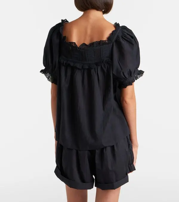 DÔEN Frances Lace-trimmed Cotton-blend Top - Black