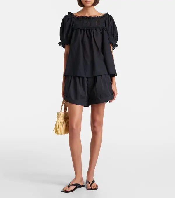 DÔEN Frances Lace-trimmed Cotton-blend Top - Black