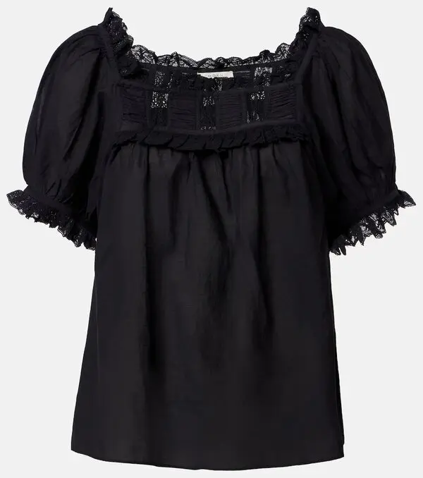 DÔEN Frances Lace-trimmed Cotton-blend Top - Black