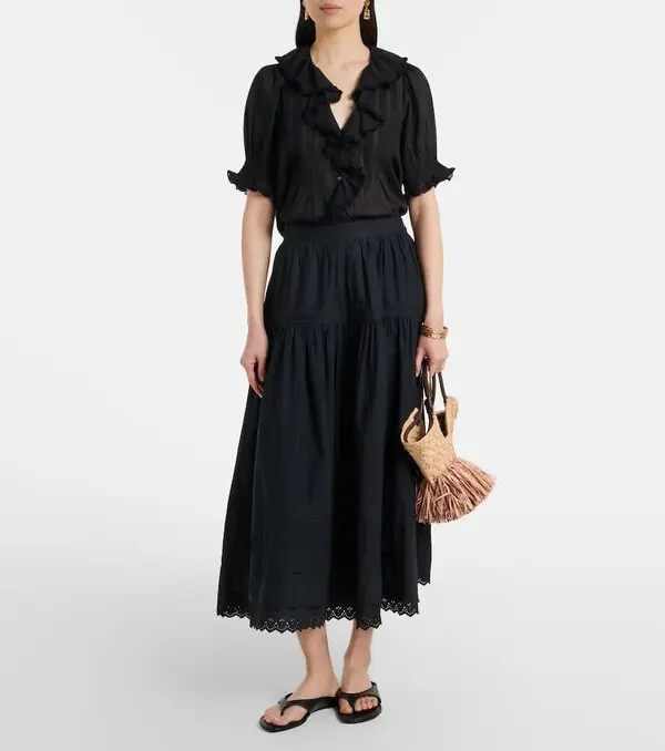 DÔEN Sebastiane Cotton Poplin Midi Skirt - Black