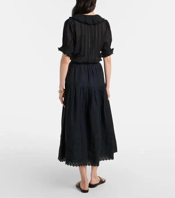 DÔEN Sebastiane Cotton Poplin Midi Skirt - Black
