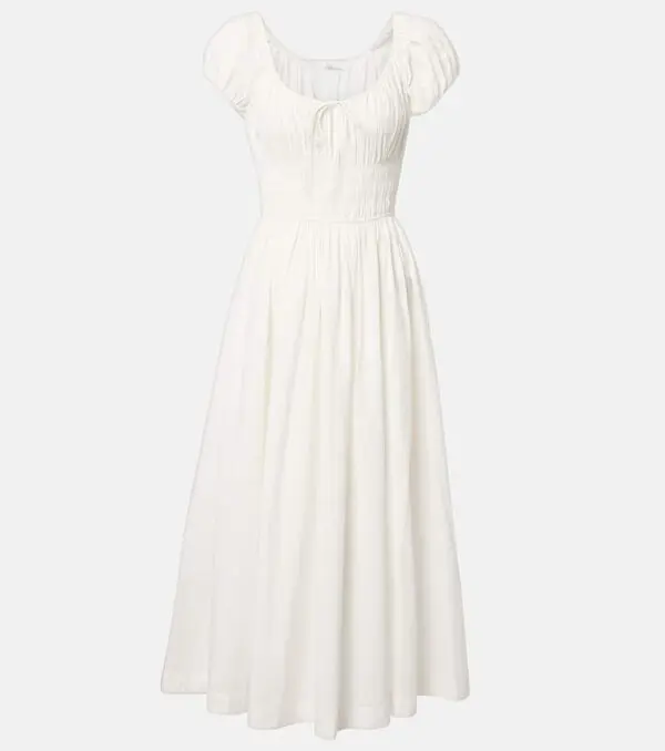 DÔEN Quinn Smocked Cotton Poplin Midi Dress - White