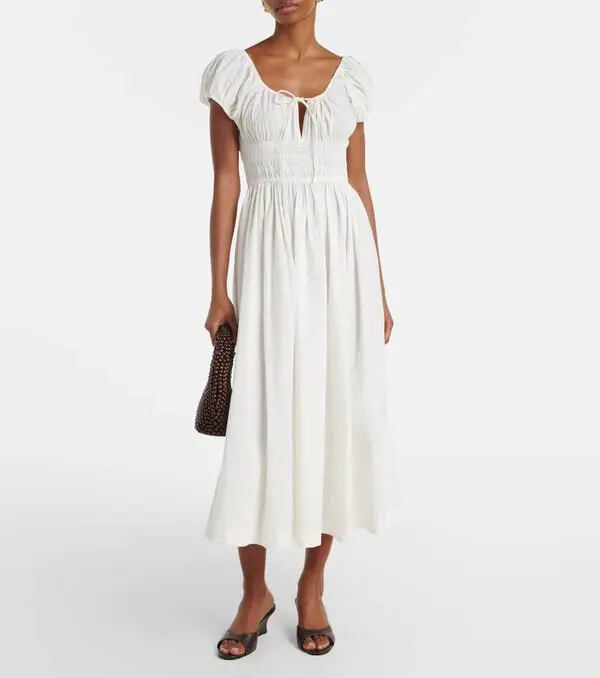 DÔEN Quinn Smocked Cotton Poplin Midi Dress - White