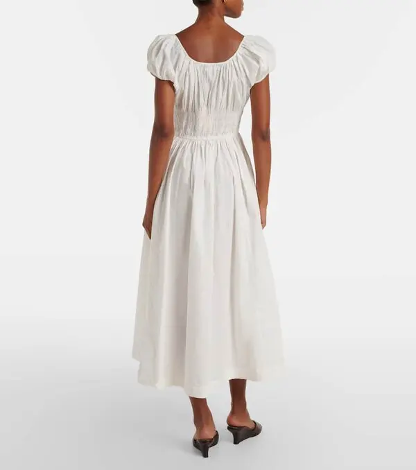 DÔEN Quinn Smocked Cotton Poplin Midi Dress - White