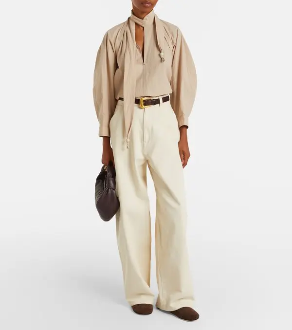 LEMAIRE Tie-neck Cotton Crêpe Blouse - Beige