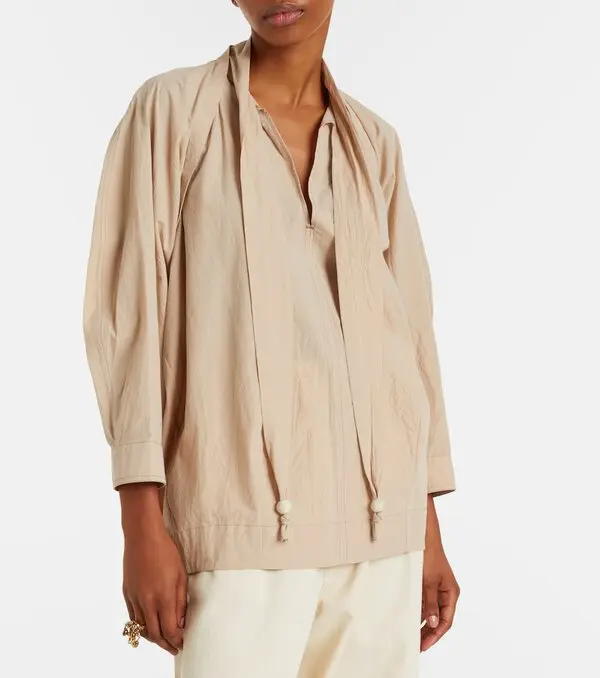 LEMAIRE Tie-neck Cotton Crêpe Blouse - Beige