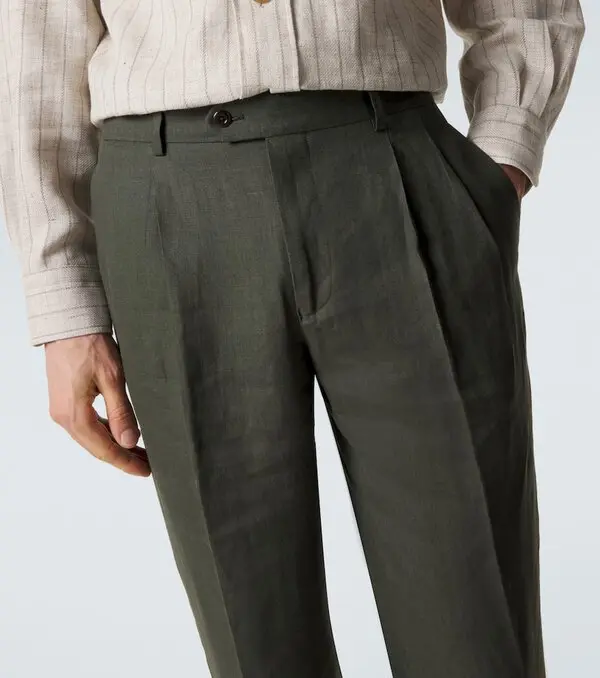 Rubinacci Pleated Linen Slim Pants