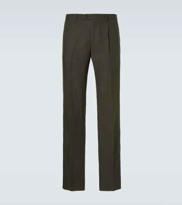 Rubinacci Pleated Linen Slim Pants - Green