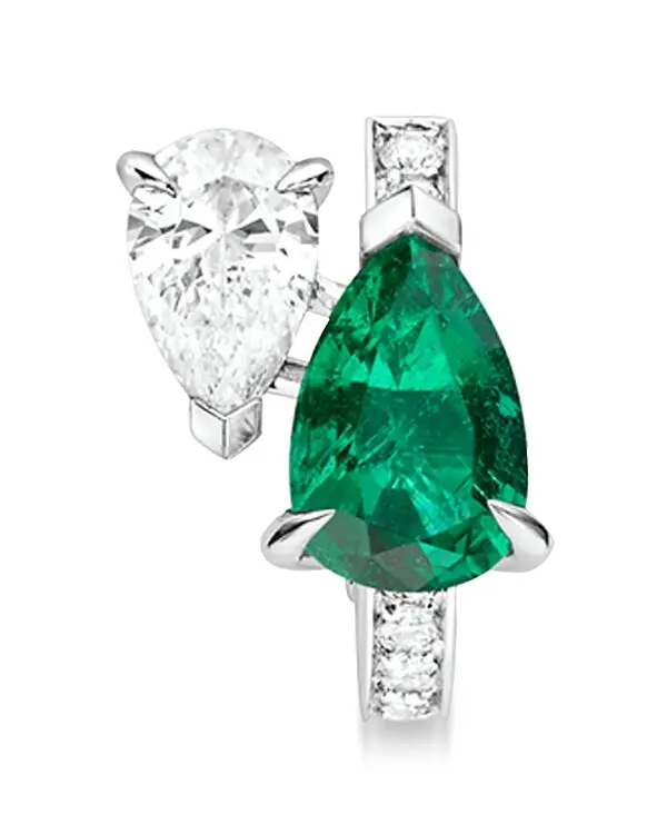 REPOSSI 18k Serti Sur Vide Emerald & Diamond Pear Left Earring - White Gold
