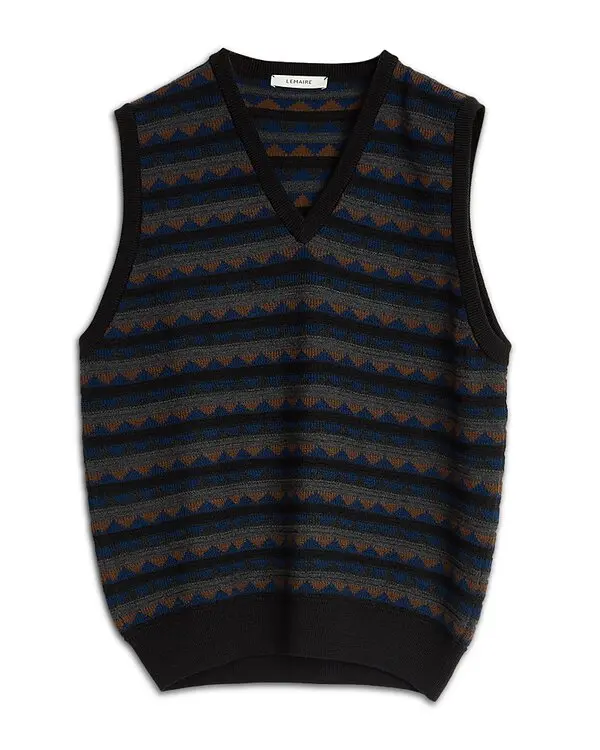 LEMAIRE V Neck Jacquard Vest - Black Combo