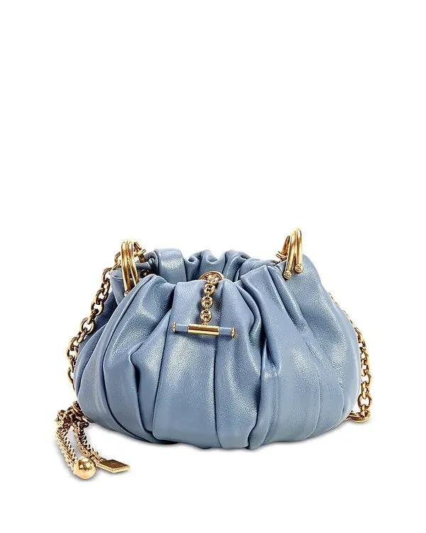 Chloé Leather Plisse Chain Shoulder Bag - Ashes Blue