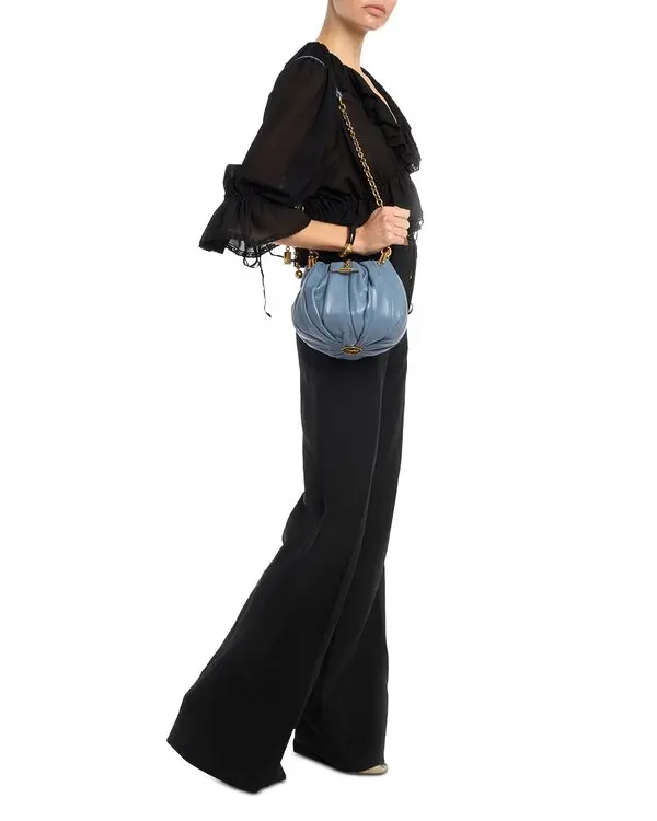 Chloé Leather Plisse Chain Shoulder Bag - Ashes Blue