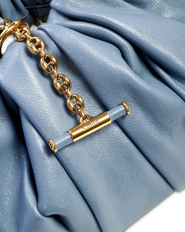 Chloé Leather Plisse Chain Shoulder Bag - Ashes Blue