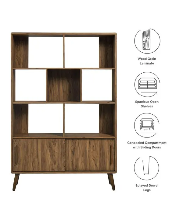 MODWAY Transmit 45" Bookcase With Sliding Doors - Walnut