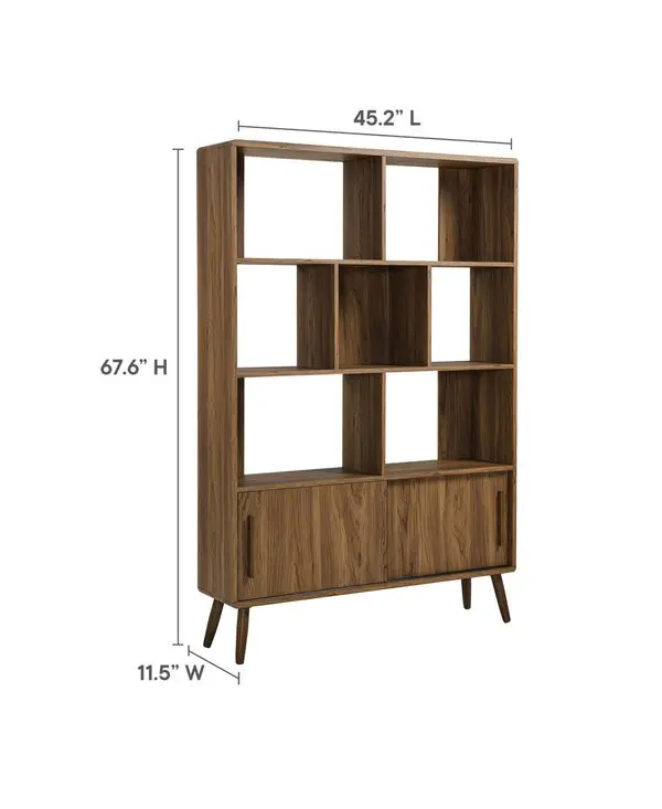 MODWAY Transmit 45" Bookcase With Sliding Doors - Walnut