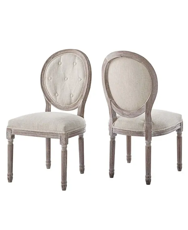 MODWAY Arise Vintage-like French Upholstered Fabric Dining Side Chair, Set Of 2 - Beige