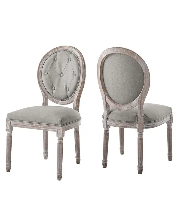 MODWAY Arise Vintage-like French Upholstered Fabric Dining Side Chair, Set Of 2 - Light Gray