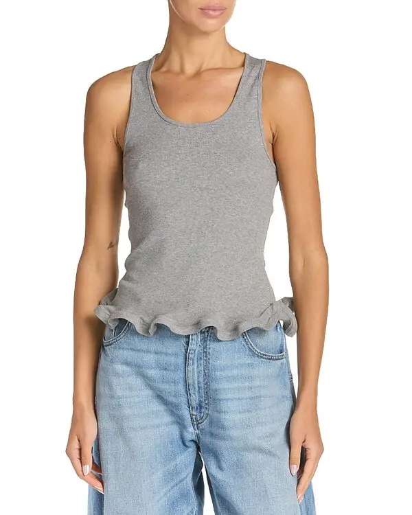 Stella McCartney Ribbed Frilled Hem Tank Top - Grey