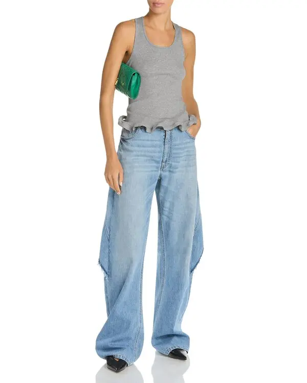 Stella McCartney Ribbed Frilled Hem Tank Top - Grey