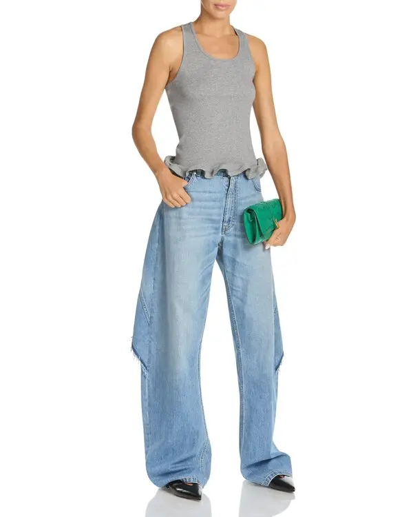 Stella McCartney Ribbed Frilled Hem Tank Top - Grey