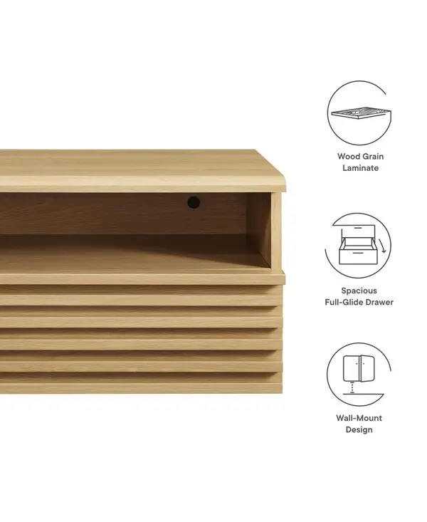 MODWAY Render Wall-mount Nightstand - Oak