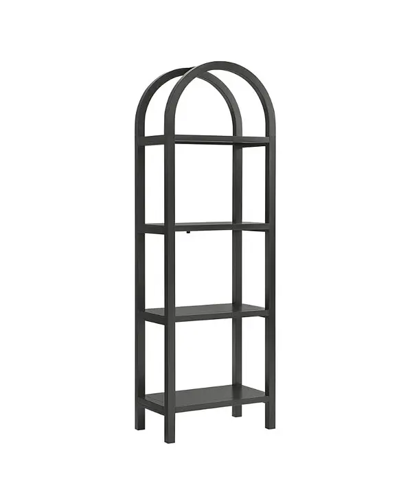 MODWAY Vexley 72 Inch Tall Narrow Arched Bookshelf - Black