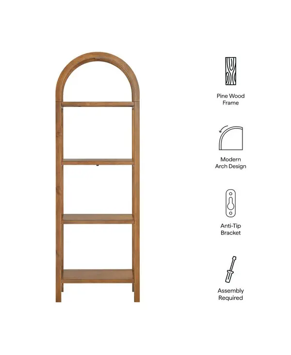 MODWAY Vexley 72 Inch Tall Narrow Arched Bookshelf