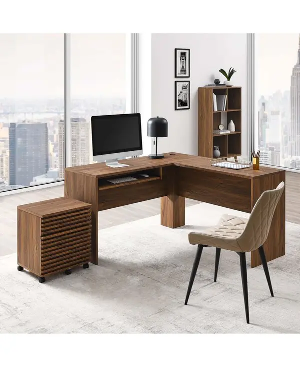 MODWAY Render Wood Desk And File Cabinet, Set Of 2
