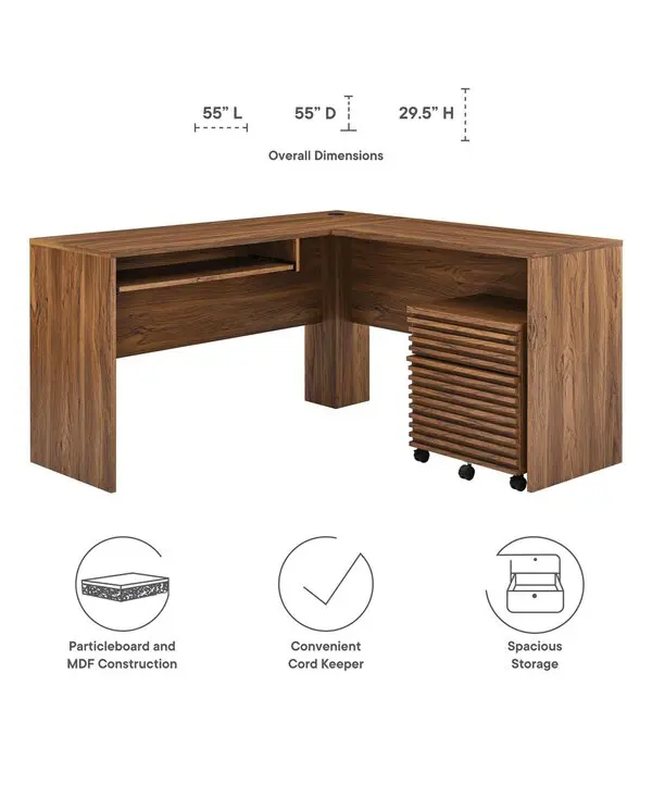MODWAY Render Wood Desk And File Cabinet, Set Of 2
