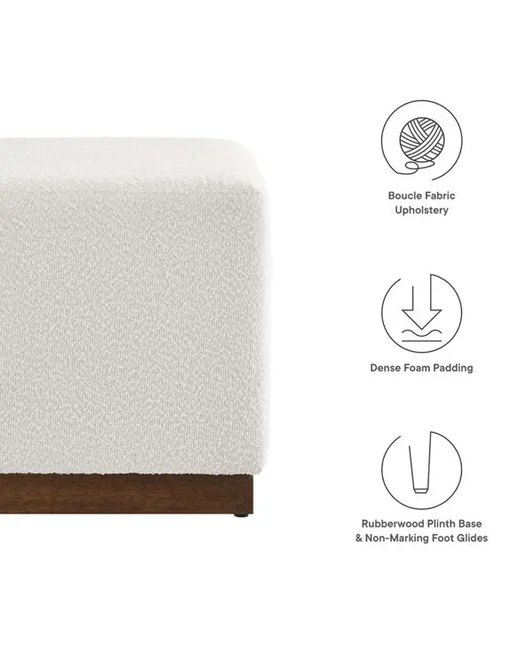 MODWAY Tilden 17" Square Boucle Upholstered Ottoman - Cloud Walnut