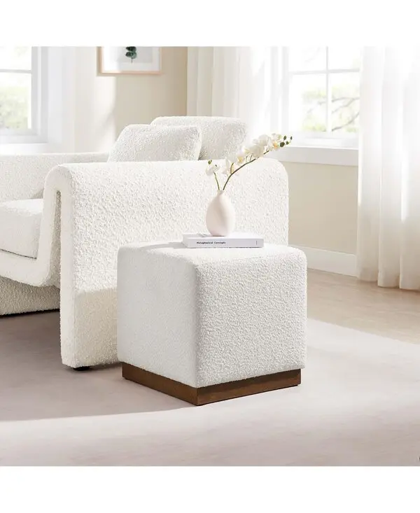 MODWAY Tilden 17" Square Boucle Upholstered Ottoman - Cloud Walnut