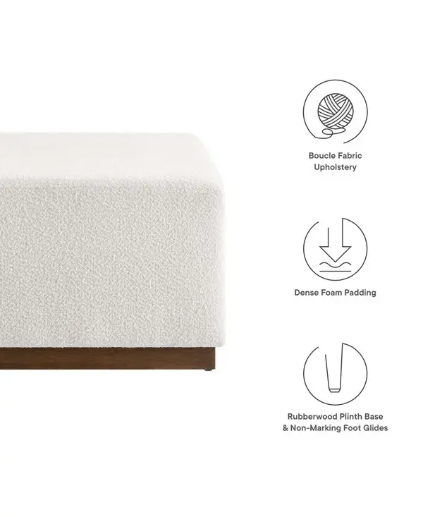 MODWAY Tilden Large 28" Square Boucle Upholstered Ottoman - Cloud Walnut