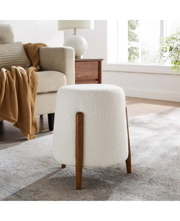MODWAY Riven Upholstered Boucle Fabric Ottoman