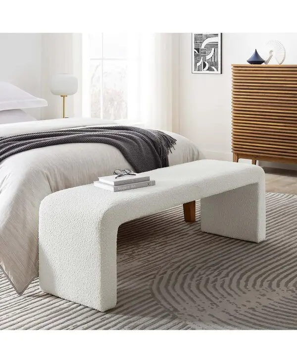 MODWAY Simba Boucle Fabric Waterfall Long Bench - Ivory