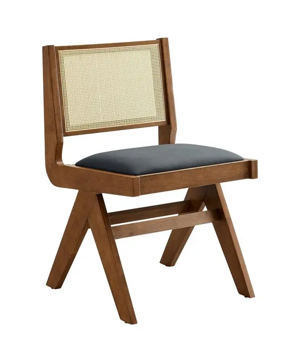 MODWAY Thera Leather And Cane Dining Side Chairs, Set Of 2 - Walnut Black