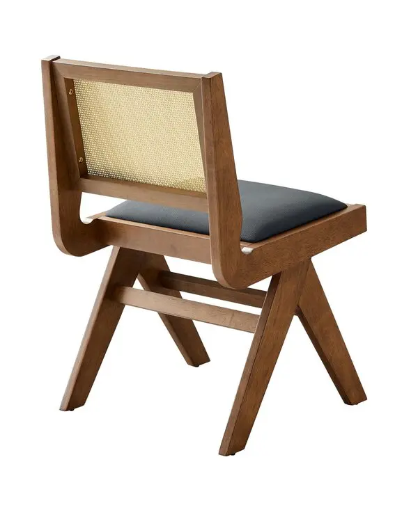 MODWAY Thera Leather And Cane Dining Side Chairs, Set Of 2 - Walnut Black