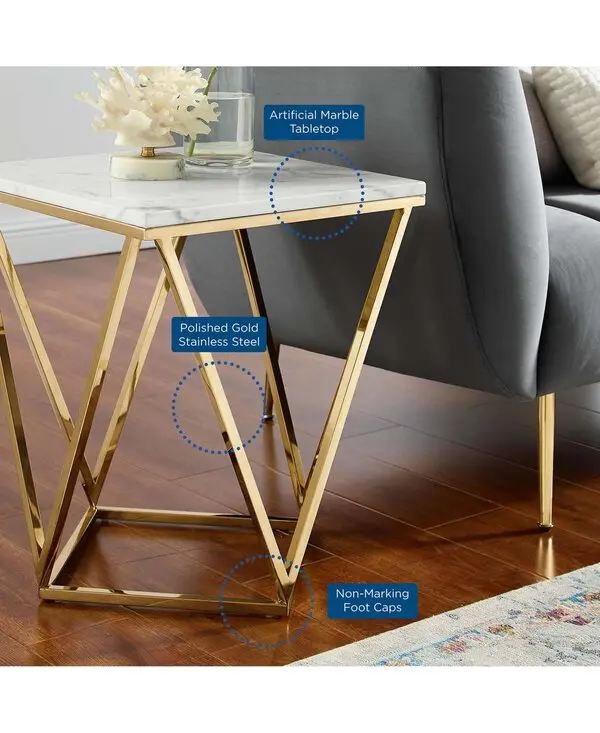 MODWAY Vertex Gold Metal Stainless Steel End Table
