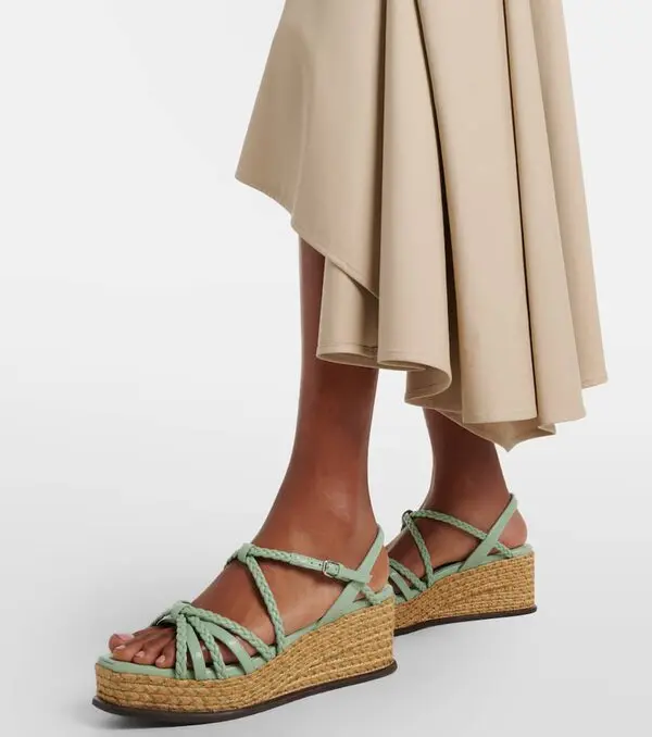 JIMMY CHOO Nyra Braided Leather Espadrille Wedges