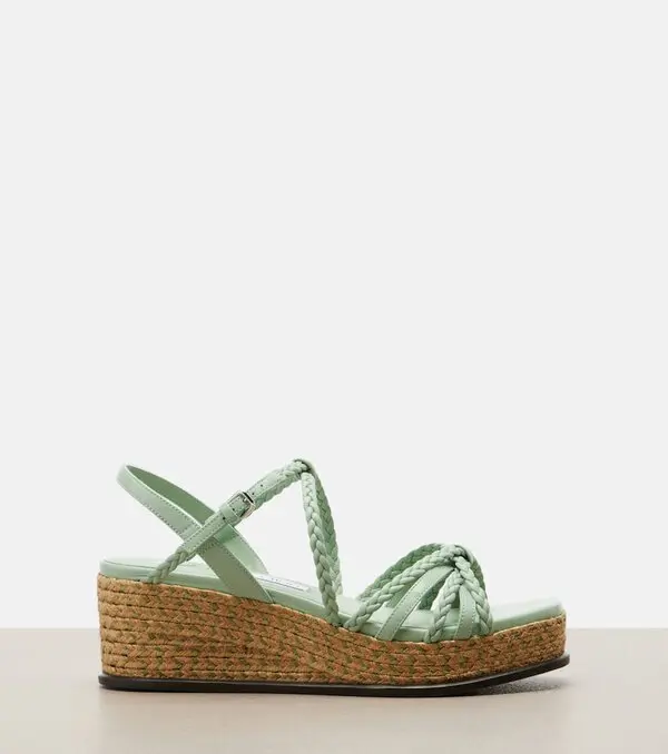 JIMMY CHOO Nyra Braided Leather Espadrille Wedges