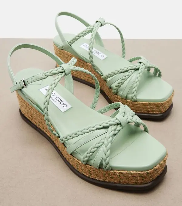 JIMMY CHOO Nyra Braided Leather Espadrille Wedges