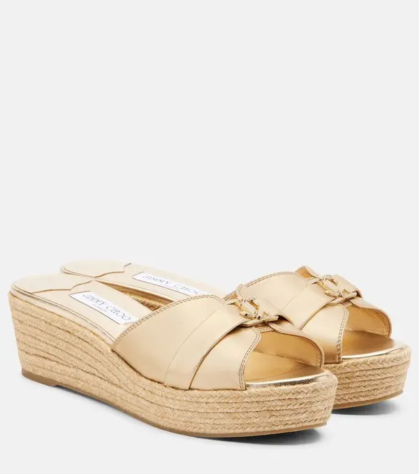 JIMMY CHOO Leda Espadrille Wedges - Gold