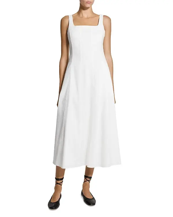 Theory Square Neck Seamed Dress - White