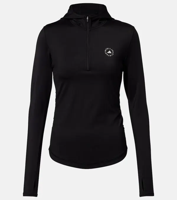 Adidas By Stella McCartney Logo Hooded Zip-up Top - Black