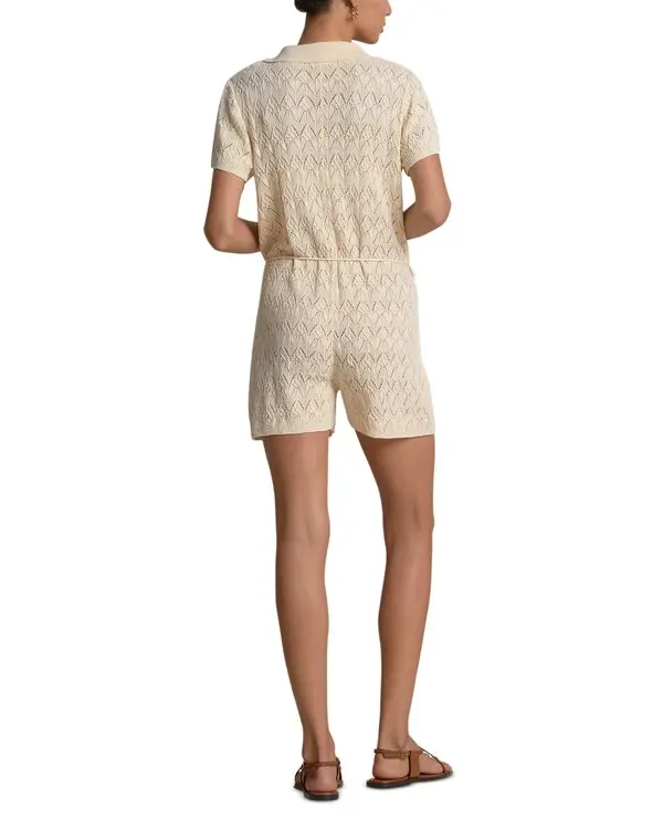 Elan Short Sleeve Button-up Romper With Drawstring Waist - Natural