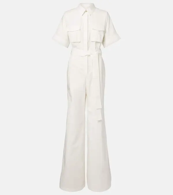 Elie Saab Belted Cotton Jumpsuit - White