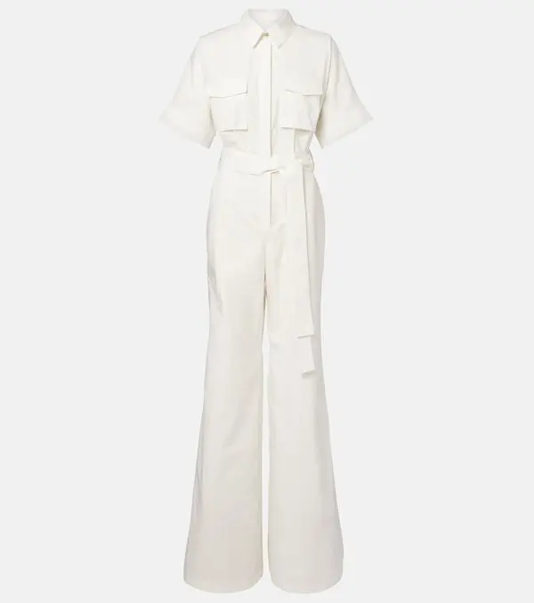 Elie Saab Belted Cotton Jumpsuit - White