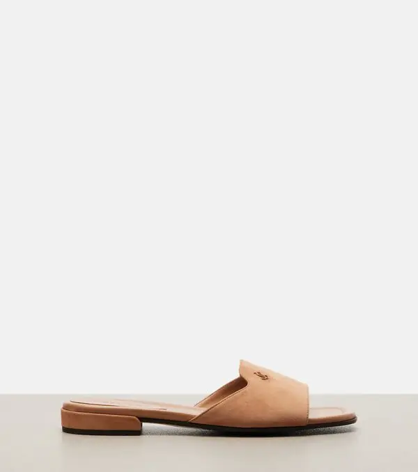 JIMMY CHOO Dina Suede Slides - Beige