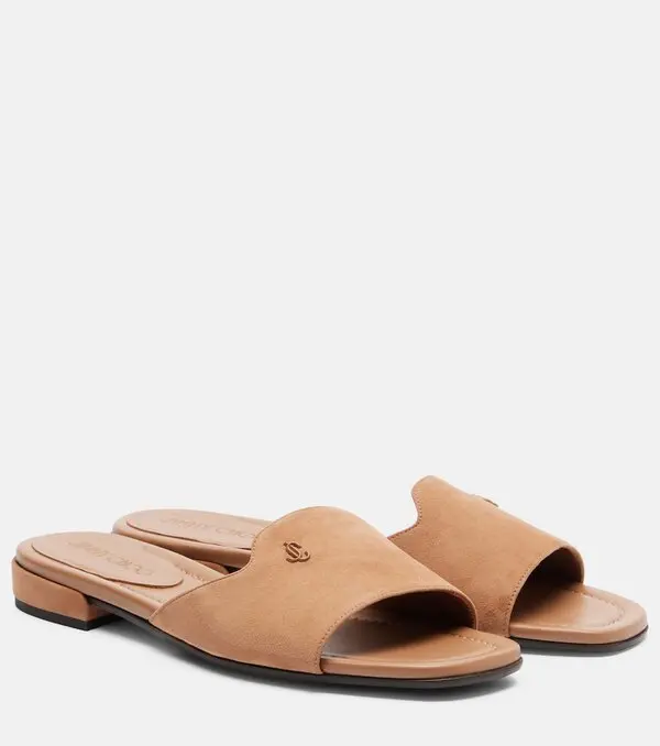 JIMMY CHOO Dina Suede Slides - Beige