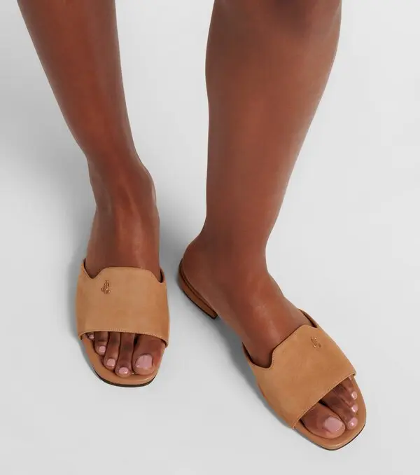 JIMMY CHOO Dina Suede Slides - Beige