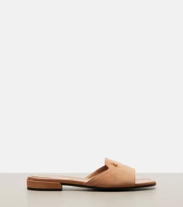 JIMMY CHOO Dina Suede Slides - Beige